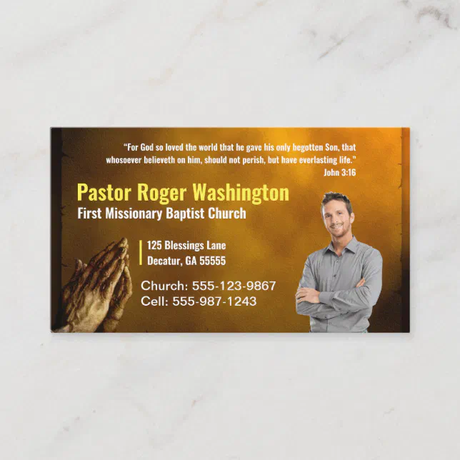 Gold Pastor or Deacon Photo Church Business Card | Zazzle