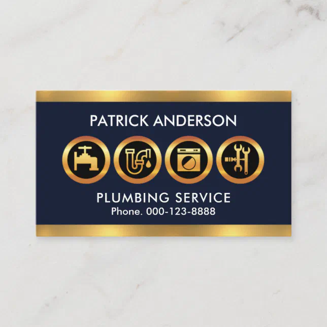 Gold Plumber Icons Border Plumbing Contractor Business Card | Zazzle