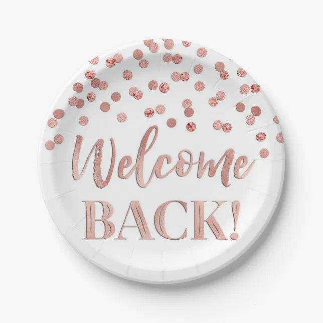 Gold Rose Confetti Welcome Back Paper Plates | Zazzle
