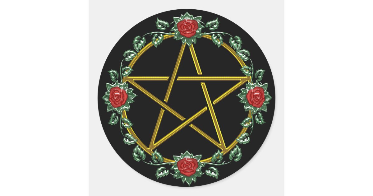 Gold Rose Pagan Pentagram Pentacle Sticker | Zazzle