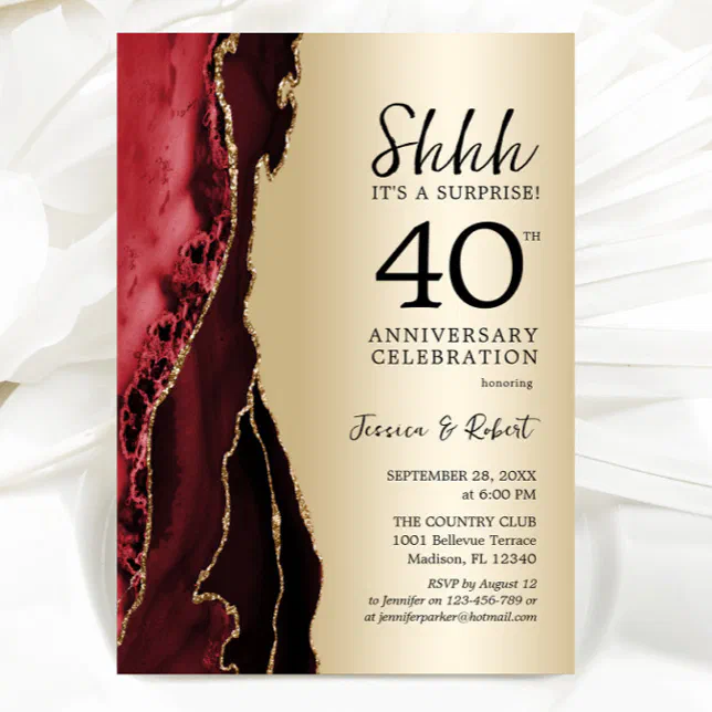Gold Ruby Red Surprise 40th Anniversary Invitation | Zazzle