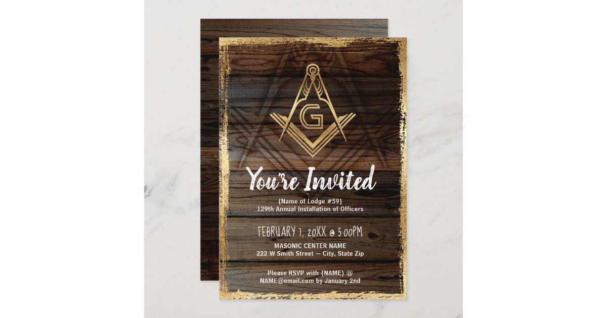 Gold Rustic Wood Masonic Invitations | Freemasonry | Zazzle