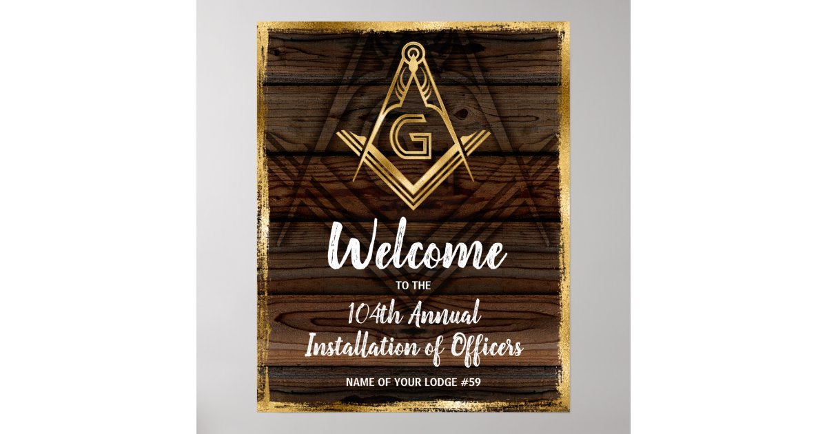 Gold Rustic Wood Masonic Welcome Party Poster | Zazzle