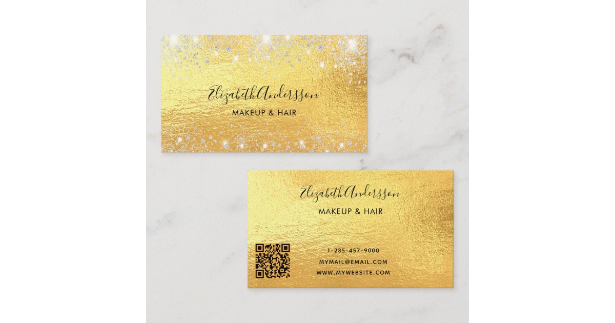 Gold silver QR code script Business Card | Zazzle