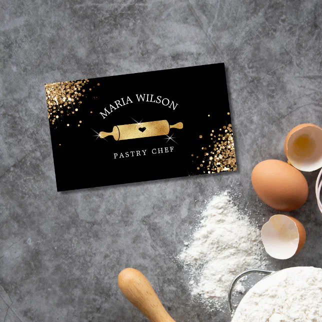 Gold Social Media Icons Pastry Chef Rolling Pin Business Card | Zazzle