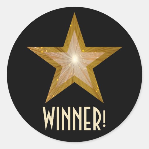 Gold Star 'WINNER!' round sticker black | Zazzle