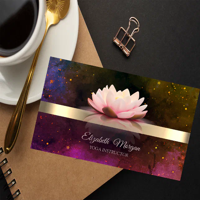 Gold Stripe Lotus Flower Business Card | Zazzle