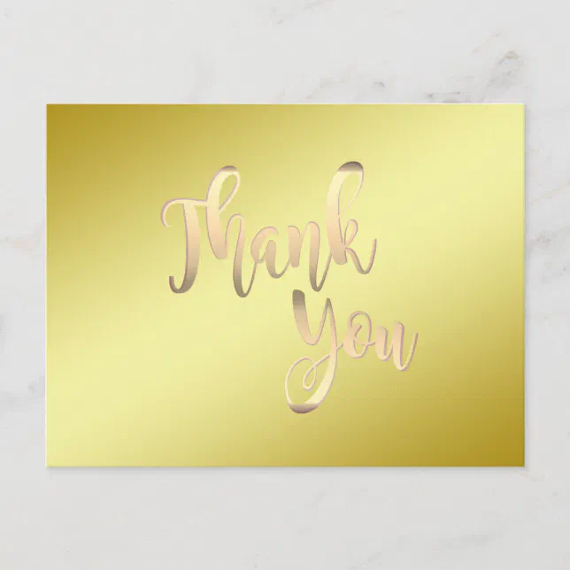 Gold Thank You Metal Glitter Clean Postcard | Zazzle