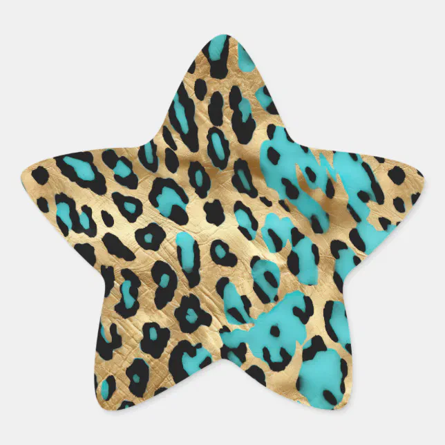 Gold Turquoise Leopard Print Star Sticker | Zazzle