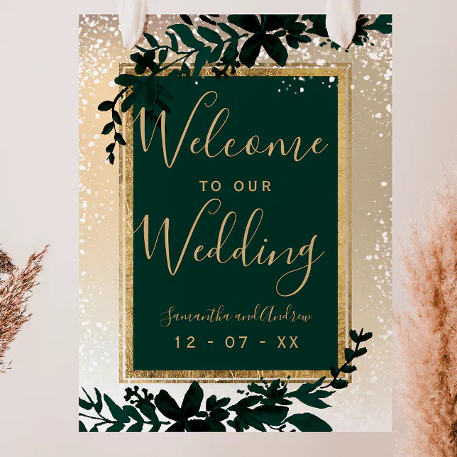 gold typography leaf snow elegant winter welcome poster | Zazzle