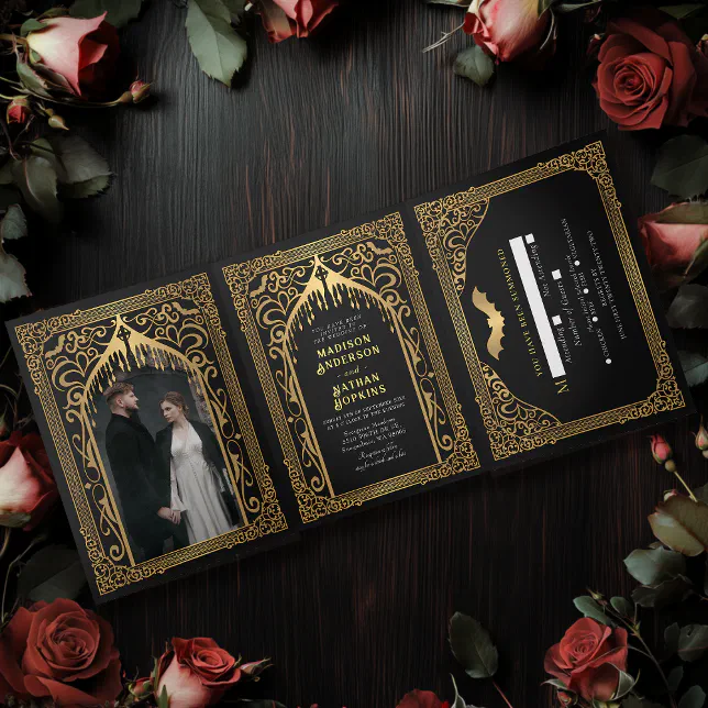 Gold Vampire Cathedral Gothic Wedding Invitation | Zazzle