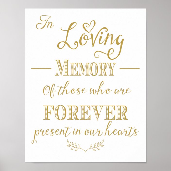 Gold wedding In Loving memory sign print | Zazzle.co.uk
