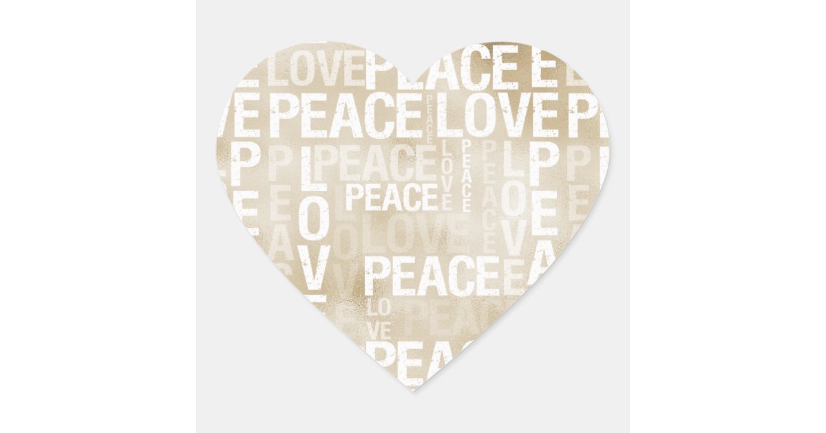 Gold White Peace Love Heart Sticker | Zazzle