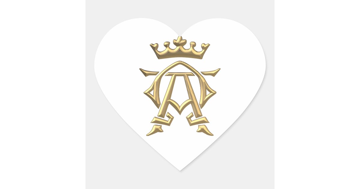 Golden "3-D" Alpha and Omega w/Crown Symbol Heart Sticker | Zazzle