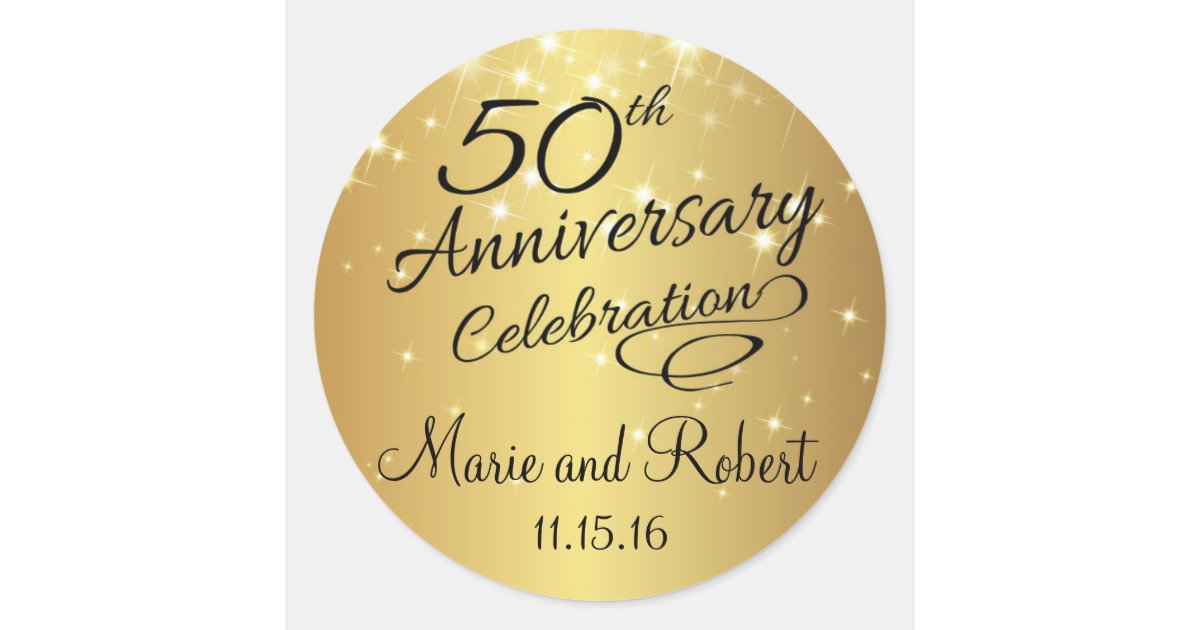 Golden 50th Wedding Anniversary Classic Round Sticker | Zazzle