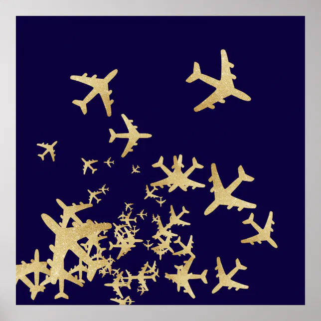 golden aeroplanes / air-themed travel poster | Zazzle
