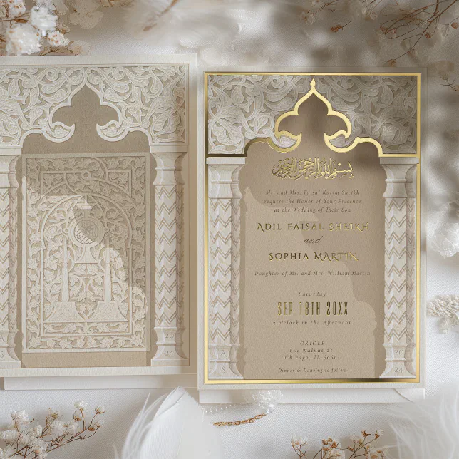 Golden Architectural Elegance Wedding Invitation | Zazzle