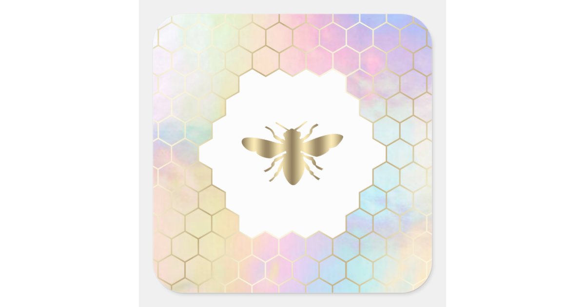 golden bee logo square sticker | Zazzle