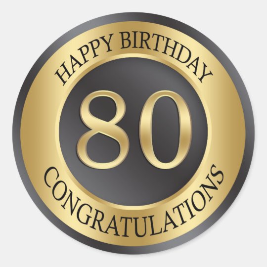 Golden effect 80th Birthday Classic Round Sticker | Zazzle.co.uk