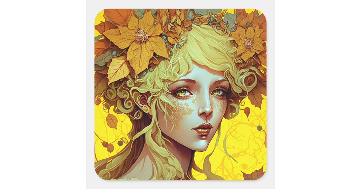 Golden Elf Fairy Fae Fantasy Art Square Sticker | Zazzle