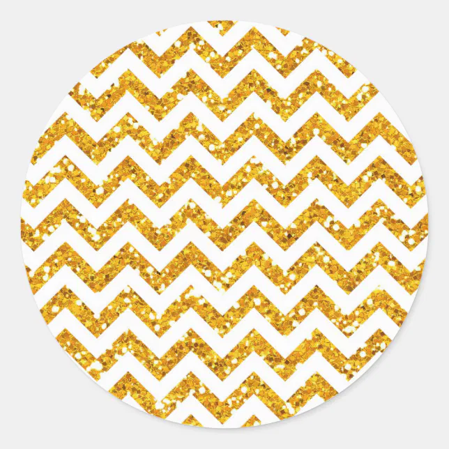 Golden Glitter Chevron Pattern Classic Round Sticker | Zazzle