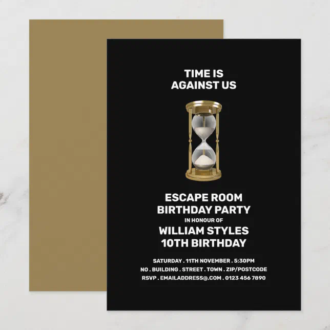 Golden Hour Glass, Escape Room, Birthday Party Invitation | Zazzle