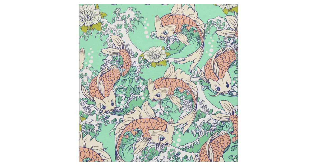 Golden Koi Fish Fabric | Zazzle