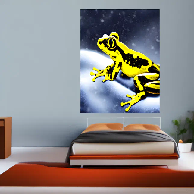 Golden poison frog in the snow | AI Art Poster | Zazzle