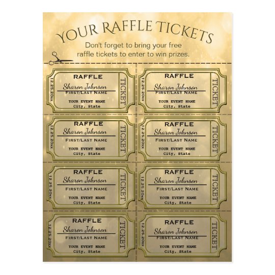 Golden Raffle Tickets Postcard | Zazzle.co.uk