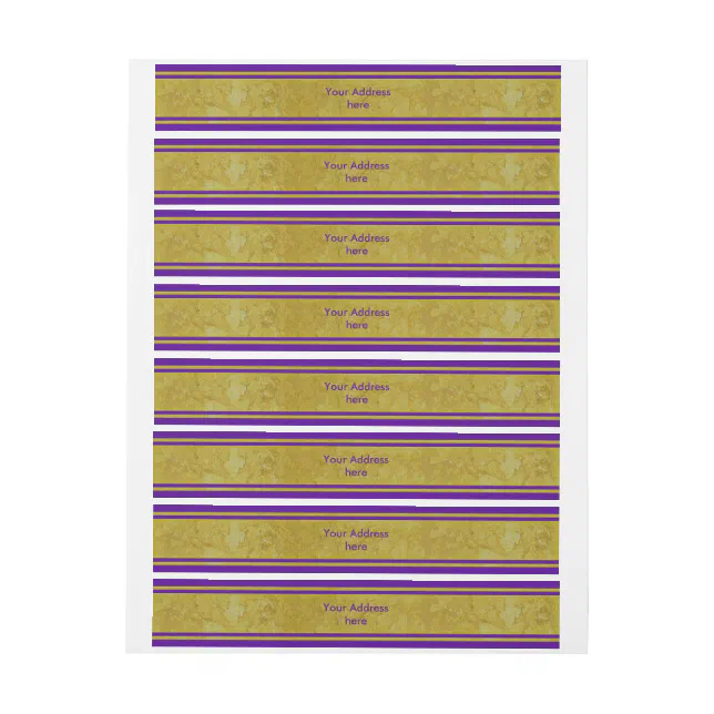 Golden Stripes - dark violet + your ideas Wraparound Address Label | Zazzle