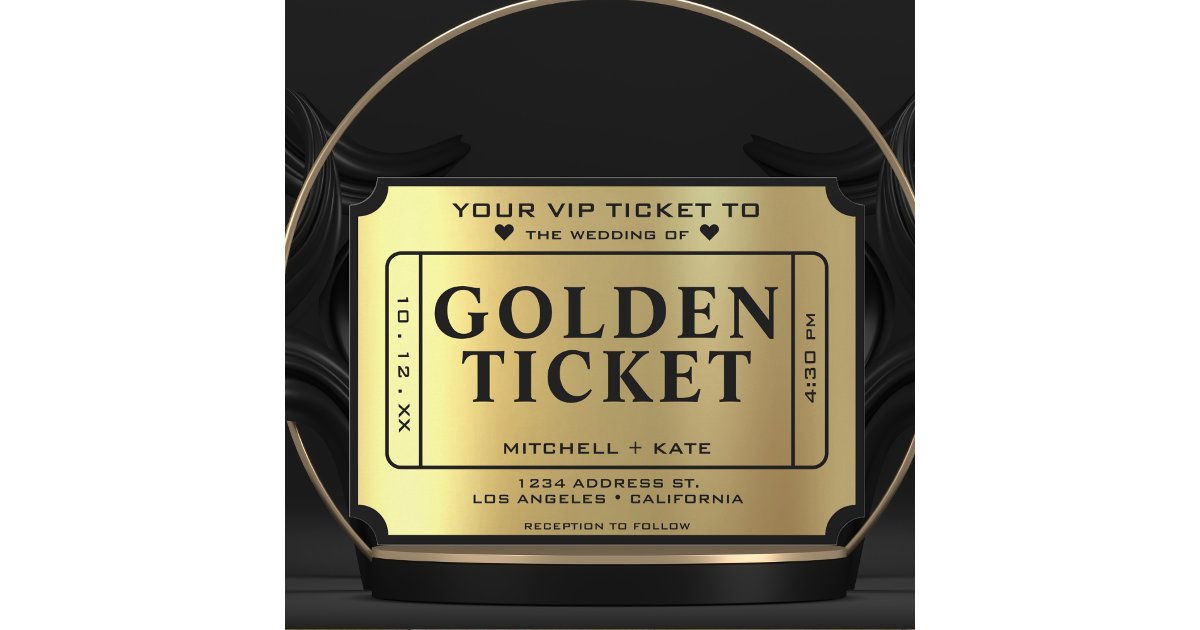 Golden Ticket Black & Gold Wedding Invitation | Zazzle