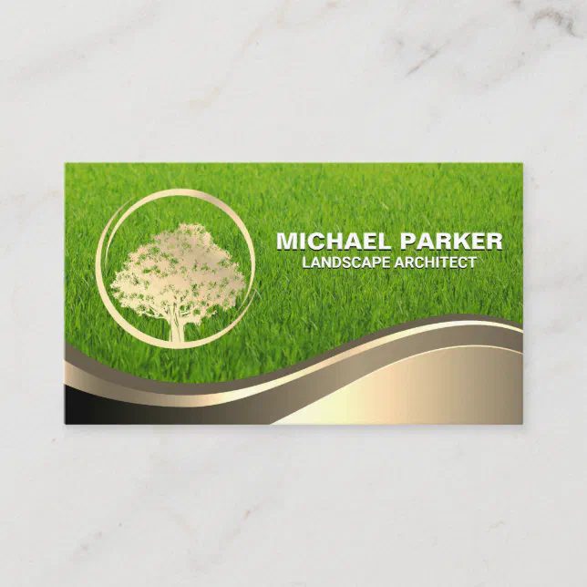 Golden Tree Logo | Grass Business Card | Zazzle