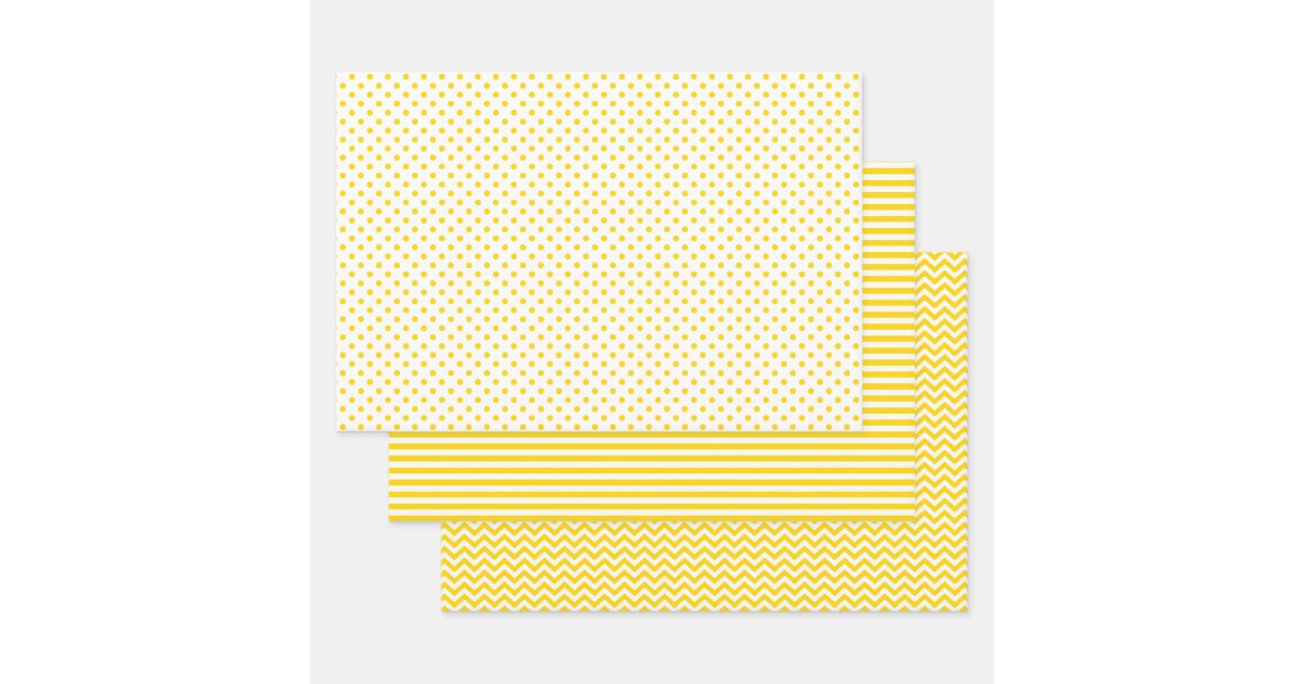 Golden Yellow and White Stripes Chevron Polka Dots Wrapping Paper Sheet ...