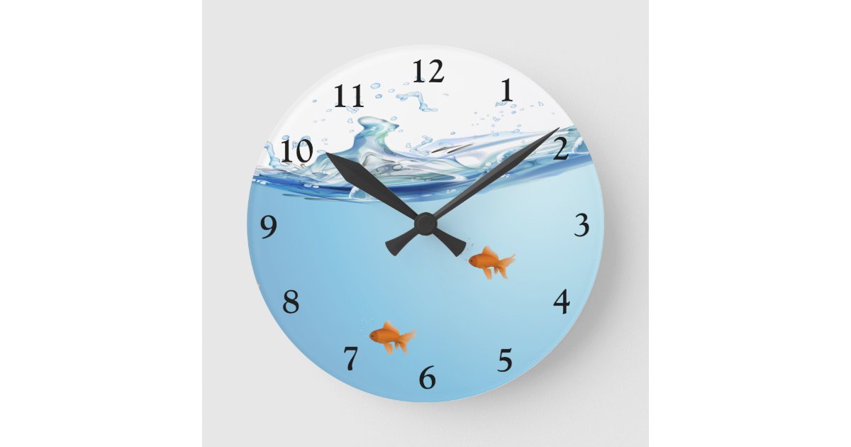 Goldfish under water aquarium round clock | Zazzle