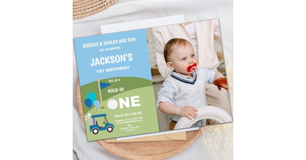 Golf 1st Birthday Invitation with Photo | Zazzle