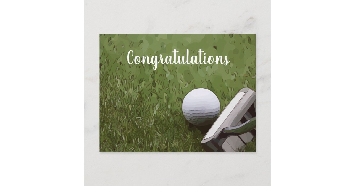 Golf ball and putter Congratulation Postcard | Zazzle