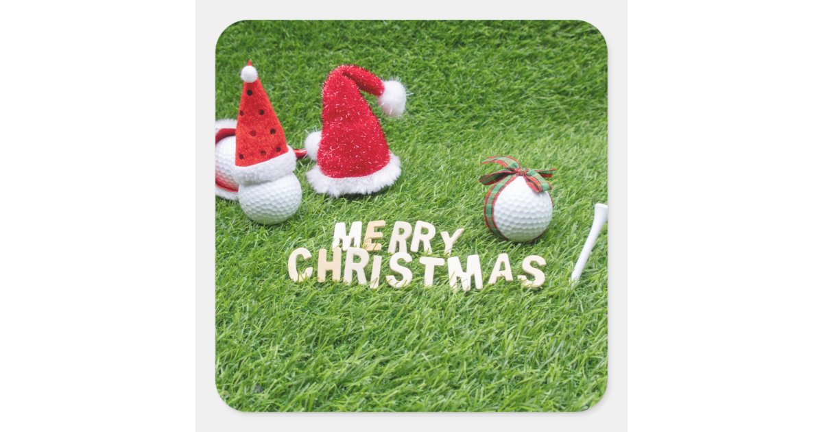 Golf ball and Santa hat for golfer Christmas Square Sticker | Zazzle