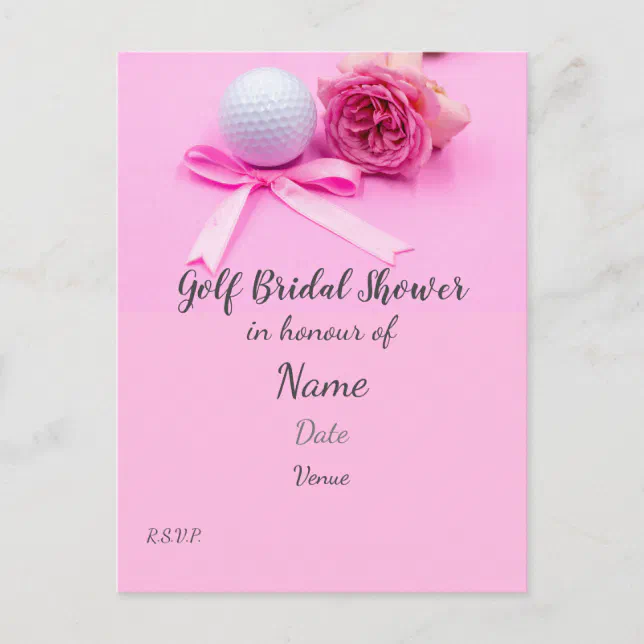 Golf Bridal Shower with golf ball and pink roses Postcard | Zazzle