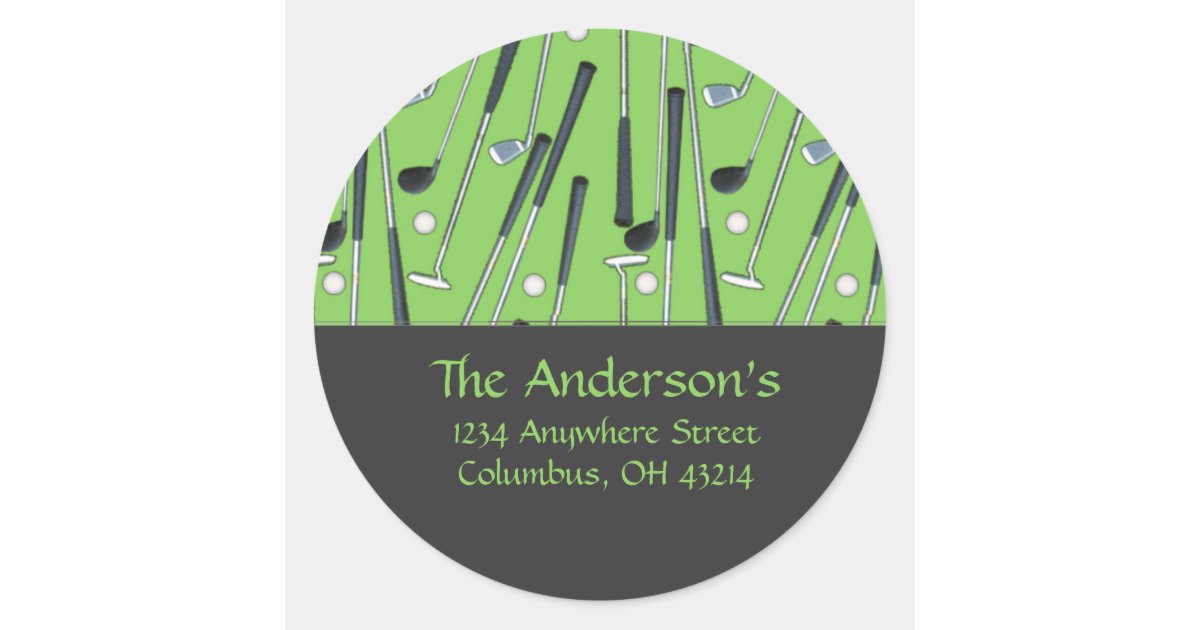 Golf Clubs Design 2 Address Labels/Stickers Classic Round Sticker | Zazzle
