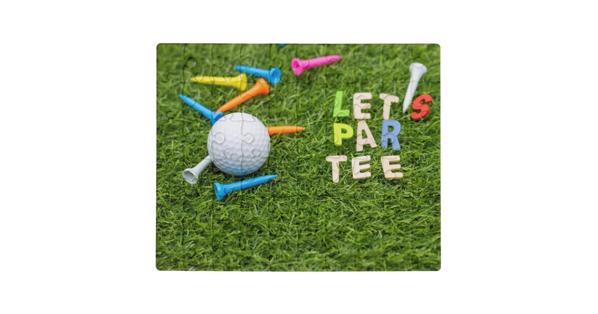 Golf Let's Par tee golf ball and tee on green Jigsaw Puzzle | Zazzle