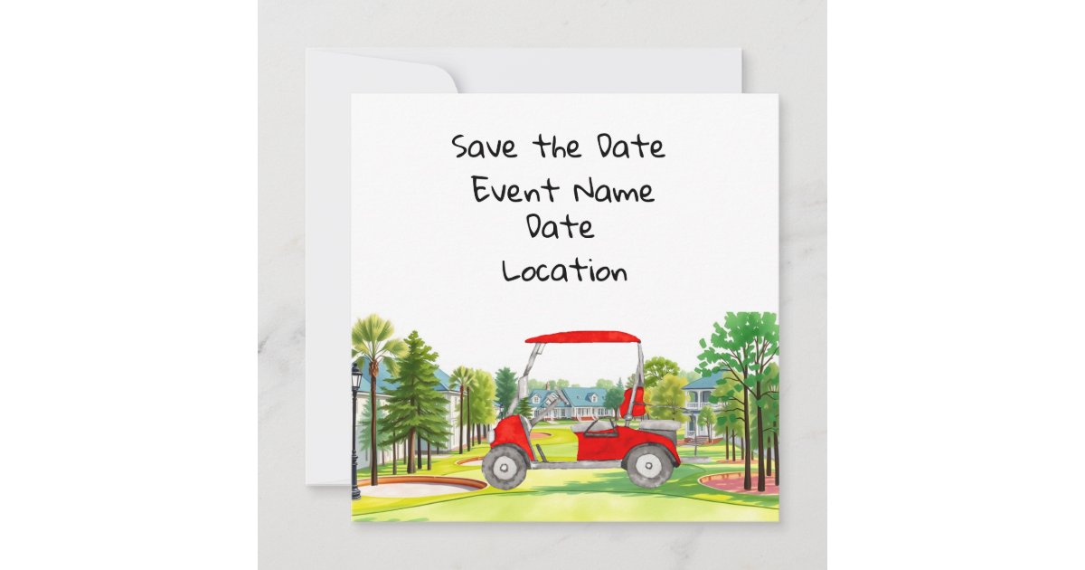 Golf Save the Date party with golf cart Invitation | Zazzle
