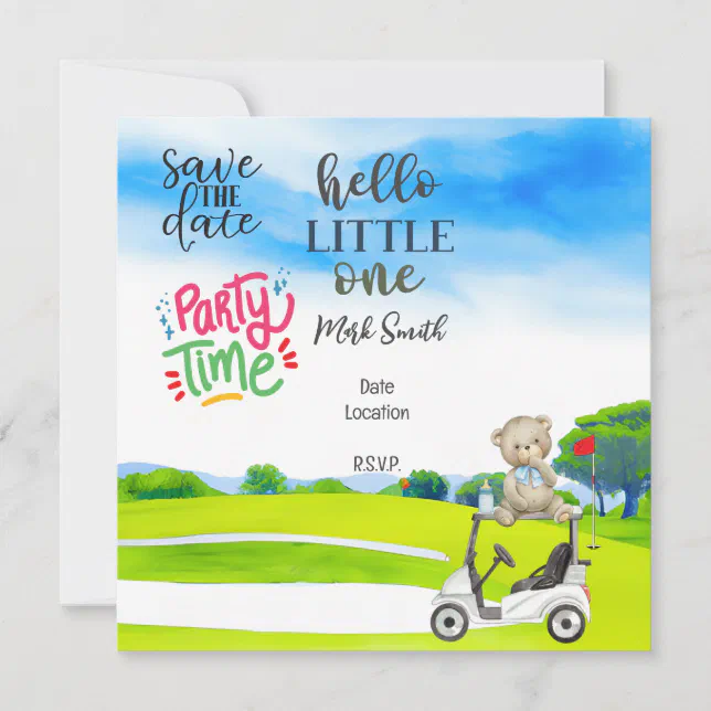 Golf Teddy Bear Boy for Baby Shower Invitation | Zazzle