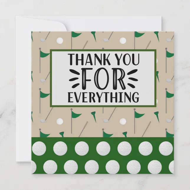 Golf thank you card for golfer with ball and flag | Zazzle