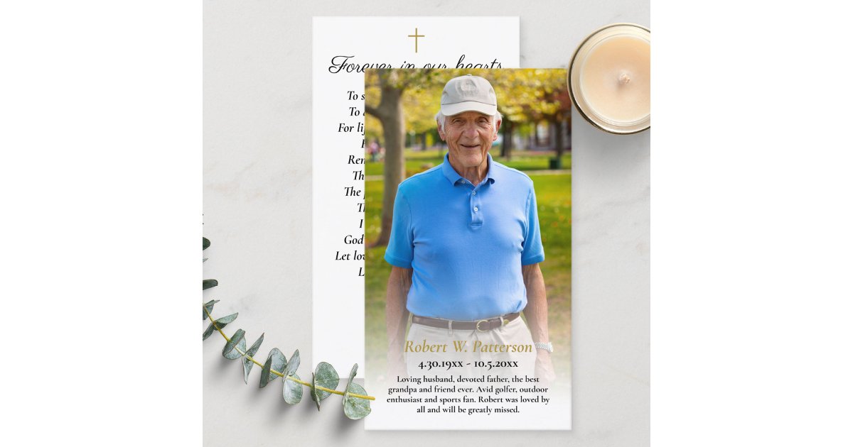 Golfer Simple Photo Funeral Memorial Prayer Card | Zazzle