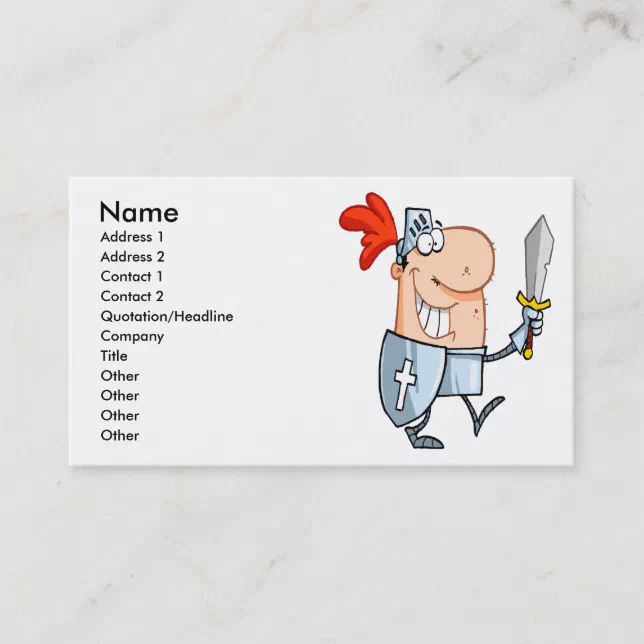 goofy knight in shining armour with sword cartoon business card | Zazzle
