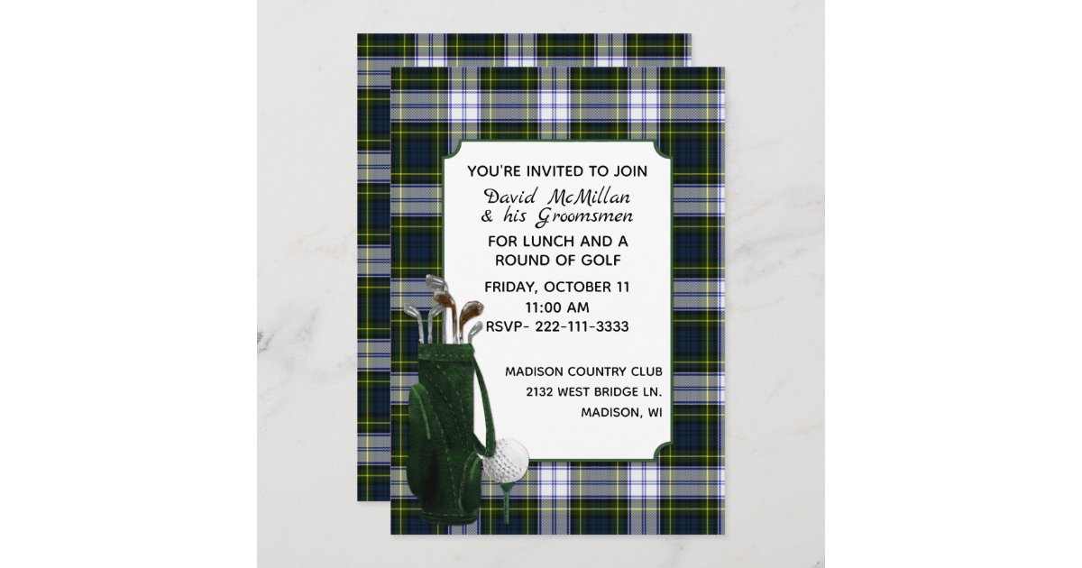 Gordon Dress Plaid Groom's Golf Party Invitation | Zazzle