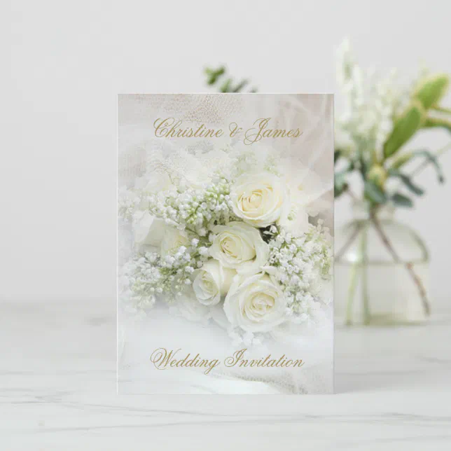 Gorgeous white roses Wedding Invitation | Zazzle