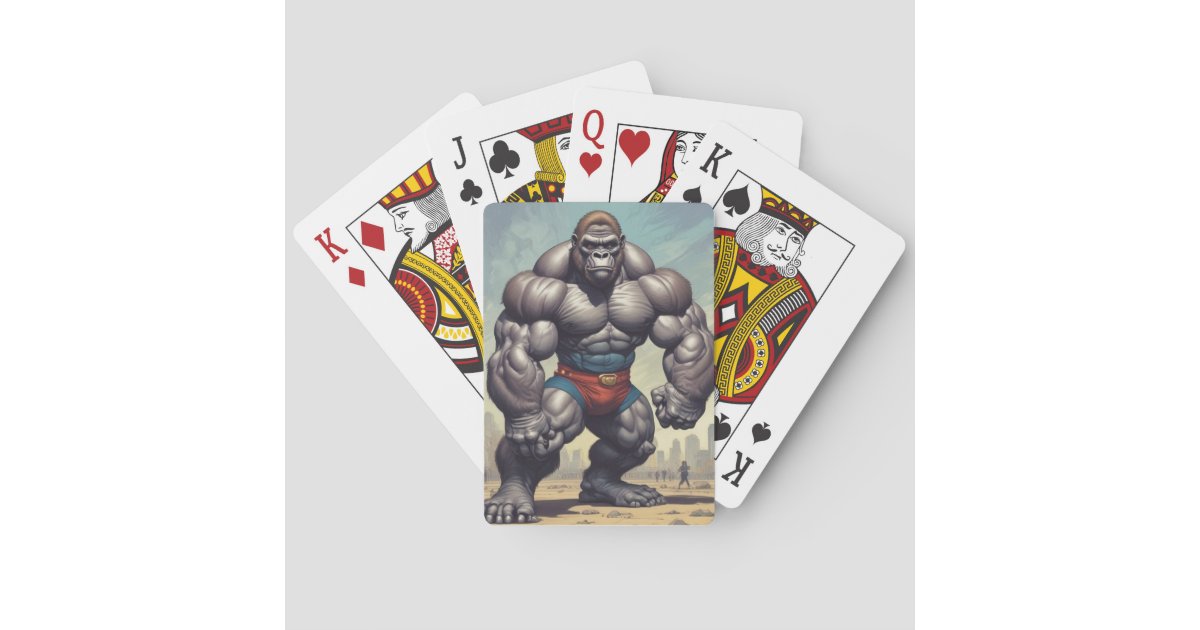 Gorilla Bodybuilder Pop Art Cartoon Drawing Playing Cards | Zazzle