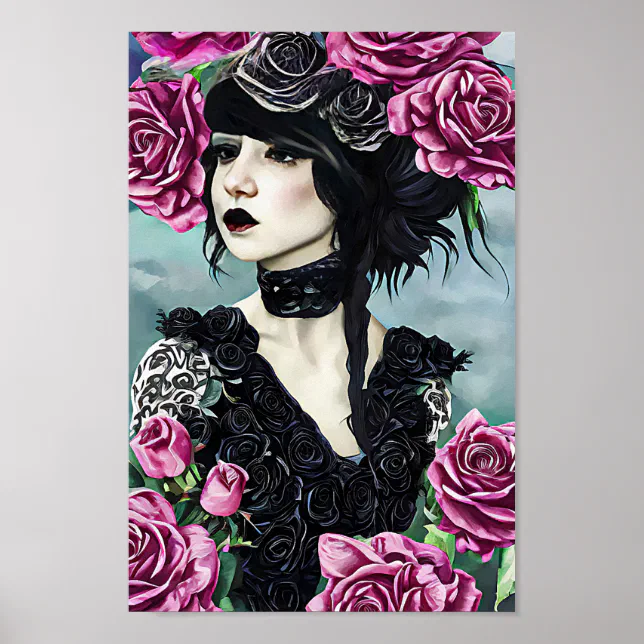 Goth Rose Girl Original art Digital painting Poster | Zazzle
