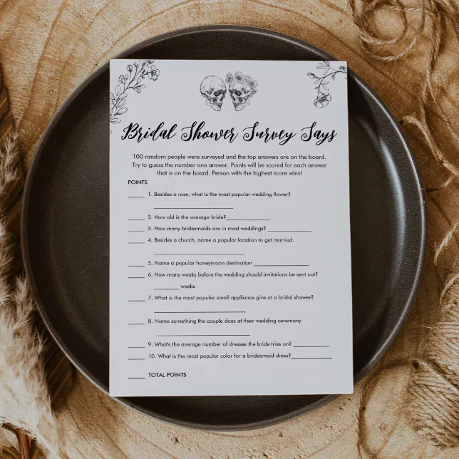 Gothic Bridal Shower Survey Says Game Card | Zazzle